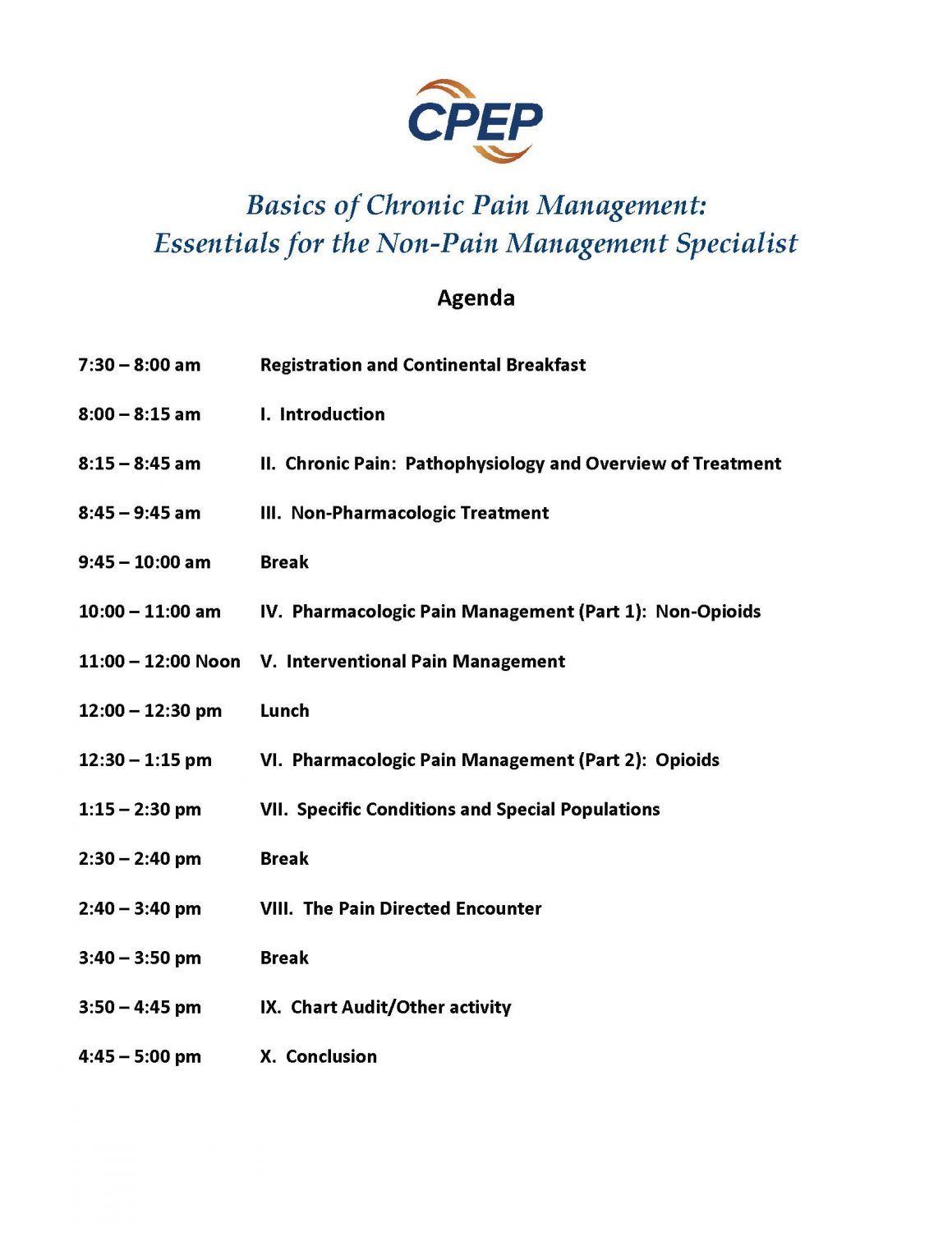Pain Management Agenda 2018 | CPEP