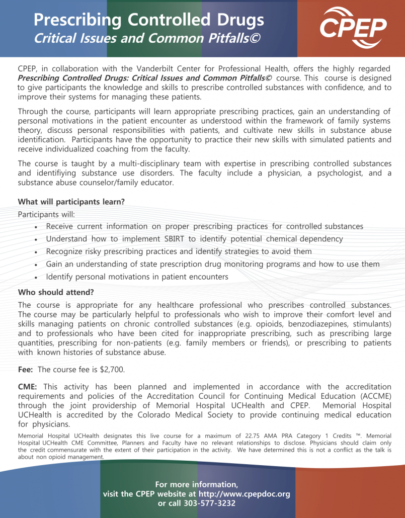 Prescribing Controlled Drugs Flyer 2020 UPDATED 6.2.2020 | CPEP